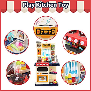 CUTE STONE Play Kitchen, Kids Kitchen Playset with Real Sounds & Lights, Pretend Play Food Toys, Play Sink, Cooking Stove with Steam, Toddler Kitchen Toy Gift for Boys and Girlis (Blue)