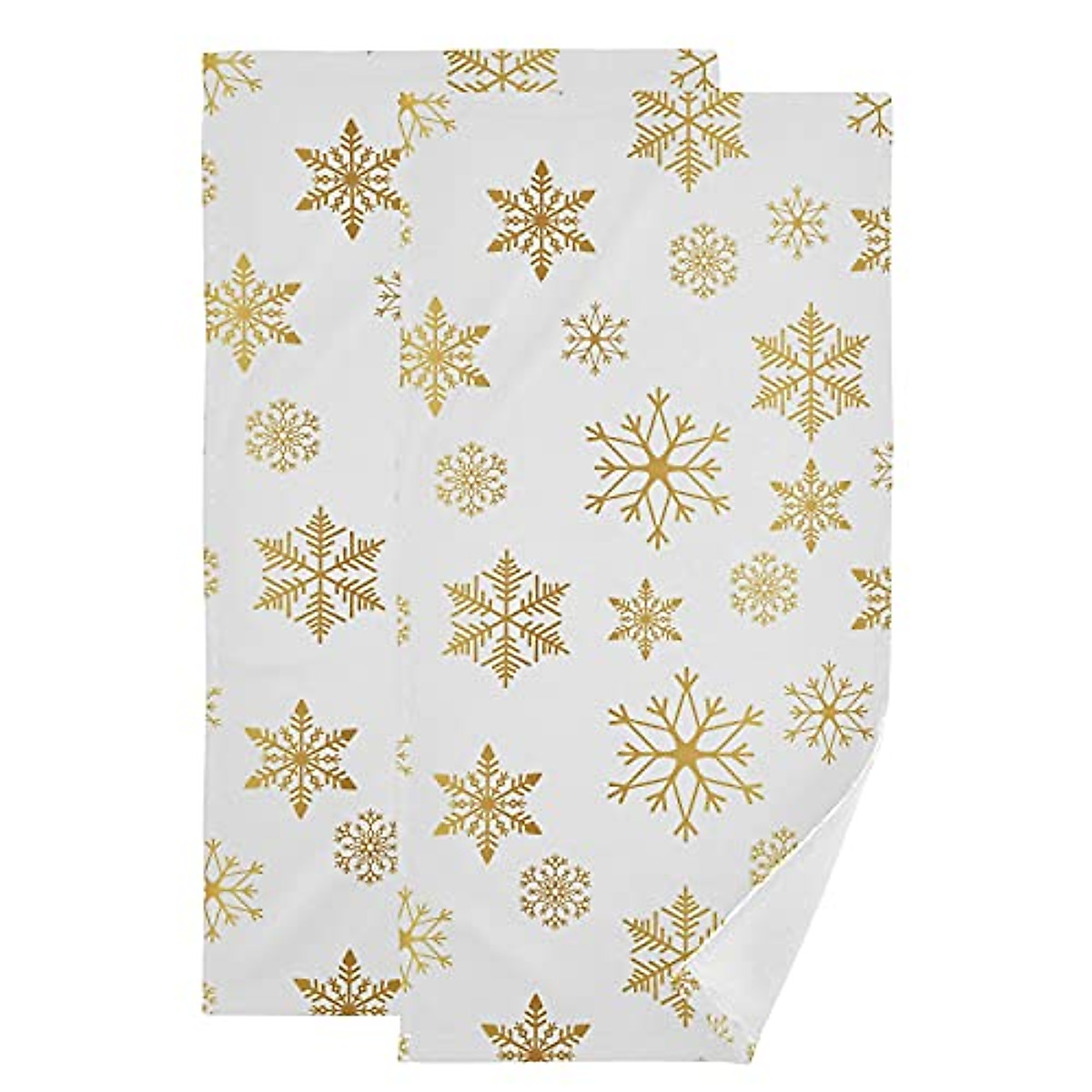 Vdsrup Winter Golden Snowflakes Hand Towels Christmas Xmas Bath Towel Set of 2 Small Bathroom Towels Soft Guest Face Towel Thin Kitchen Decorations Tea Dish Towels 14x28 in