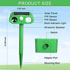 Qualirey 4 Pcs Ultrasonic Animal Repellent Solar Animal Repeller Outdoor Waterproof Deterrent Scarer with Motion Sensor for Squirrel Raccoon Skunk Rabbit Rats Deer Bird