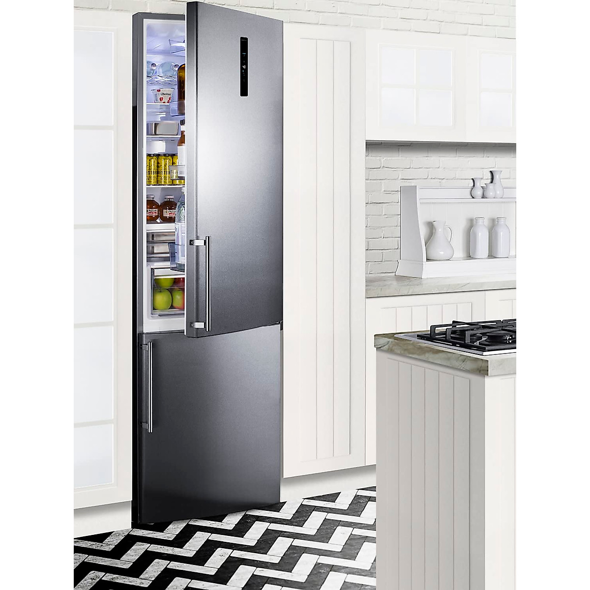 Summit Appliance FFBF181ES2IM 24" Wide Bottom Freezer Refrigerator With Icemaker, 11.7 cu.ft Capacity, Open Door Alarm, Stainless Steel Doors, LED Visual Alarms, No-frost Operation, Multi-Flow Fan