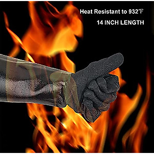 Turkey Fryer BBQ Gloves Heat Resistant Cooking Grilling Glove 14 inches, 932°F Heat Proof Oven/Smoker/Barbecue Gloves for Handling Heat Food on Your Fryer/Waterproof/Fireproof