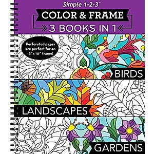 Color & Frame - 3 Books In 1 - Birds, Landscapes, Gardens (Adult Coloring Book - 79 Images to Color)