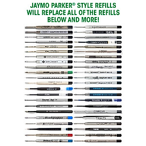Jaymo Replacement for Parker 30526PP and Bastion - Measures 3.875 in / 98 mm Long - G2 Gel Ballpoint Pen Refill - 12 Blue