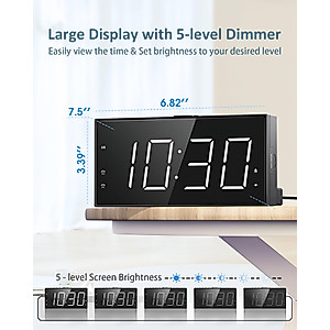 Loud Alarm Clock with Bed Shaker for Heavy Sleeper, Dual Vibrating Alarm Clock with USB Charger for Hearing-impaired Deaf, 7.5’’ Large LED Display with Dimmer, Snooze, 12/24H & Battery Backup