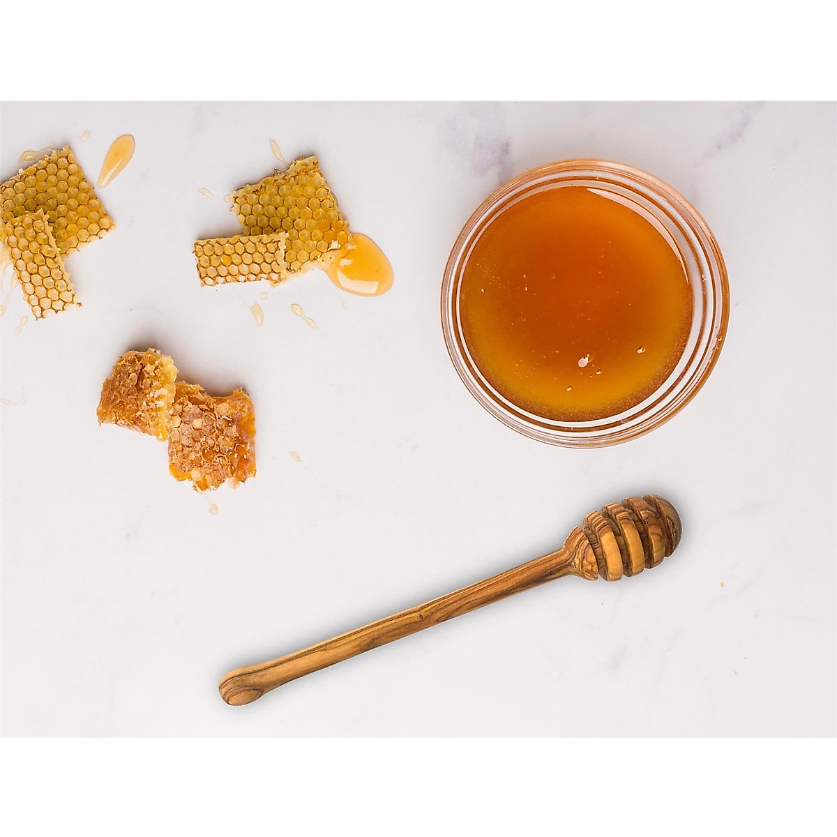 Handcrafted Olive Wood Honey Dipper - Unique Design, Eco-Friendly, Durable & Perfect for Drizzling Honey