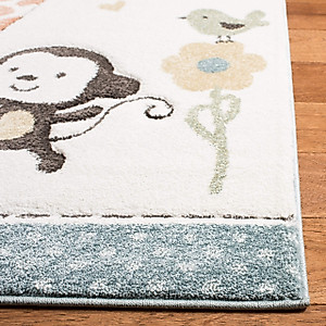 SAFAVIEH Carousel Kids Collection Area Rug - 4' Square, Ivory, Animal Design, Non-Shedding & Easy Care, Ideal for High Traffic Areas for Boys & Girls in Playroom, Nursery, Bedroom (CRK120A)