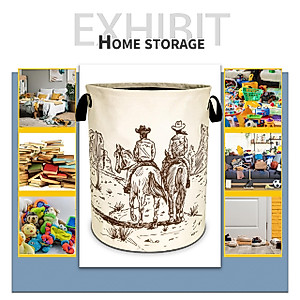 Western Cowboy Laundry Basket Desert Horse Foldable Waterproof Oxford Cloth Funny Tote Bag Laundry Hamper Clothes Storage Bucket Toy Organizer For Bathroom/Laundry Storage/Bedroom 18.9x16.5 Inch