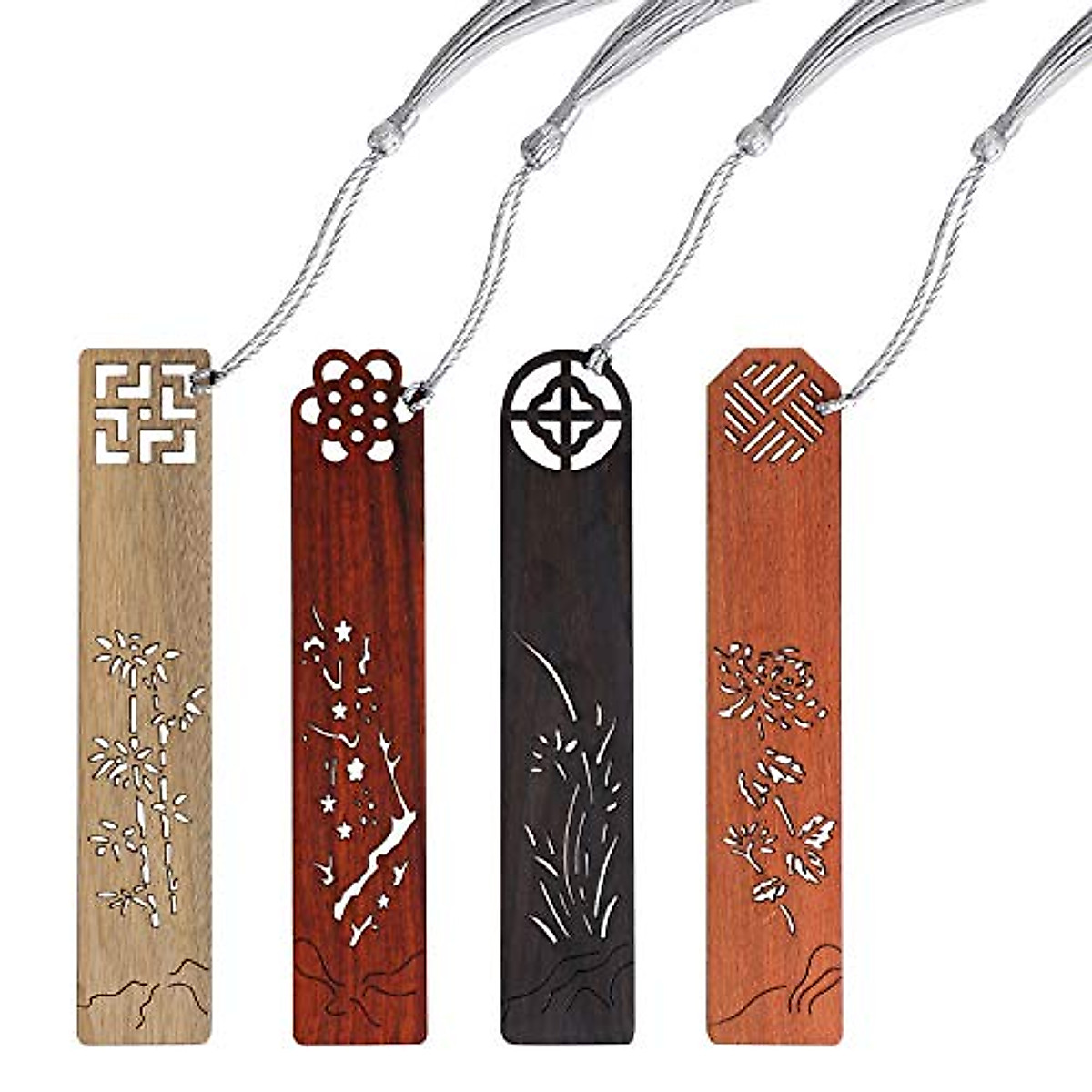 4 Pieces Carving Wooden Bookmark Classical Handmade Wood Bookmark Vintage Chinese Style Bookmarks Hollow Out Book Markers with Chinese Classic Element (Elegant Style)