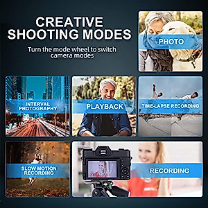 Monitech 4K Compact Digital Camera, Video Camera with Wide-Angle & Macro Lens, Camera for Photography with External Mic, 32GB TF Card, Vlogging Camera