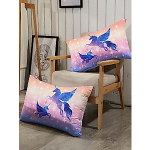 Datura home Bedding Fitted Sheet and Flat Sheet Set 4Pcs Starry Sky Unicorn Printed Bedding Set with 1 Flat Sheet and 1 Fitted Sheet + 2 Pillowcases for Girls (Starry Sky Unicorn Full),Full 81x97 in