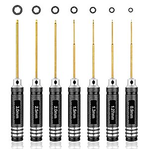 RC Hex Drivers Allen Wrench Set Metric 0.9 1.27 1.3 1.5 2.0 2.5 3.0mm Keys Titanium Repair Tool Kit for RC Car Drone Hobby Models, 7PCS