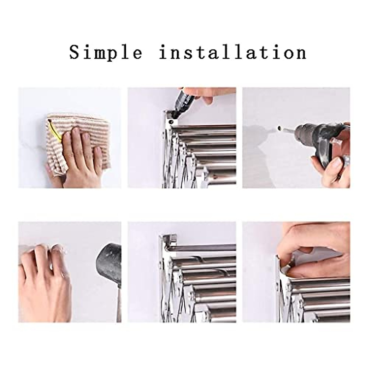XMCX Foldable Clothes Drying Rack Wall Mounted 5 Rails Dryer Retractable Airer Bathroom Towel Rail Hooks Washing Cloth Line Stainless Steel Extendable Easy Storage (Size : 40cm)