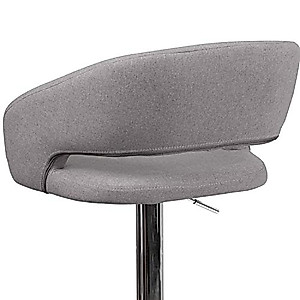 Flash Furniture Erik Comfortable & Stylish Contemporary Barstool with Rounded Mid-Back and Foot Rest, Adjustable Height - Gray Fabric with Chrome Base