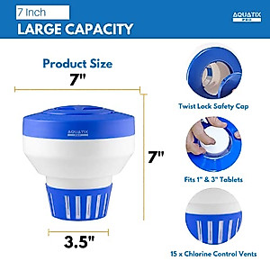 Aquatix Pro Pool Chlorine Floater Dispenser for 1 to 3 inch Tablets, Large & Durable Floating Dispenser for Spa, Hot Tubs, In-ground & Above Ground Small & Large Pools, Adjustable Flow Rate