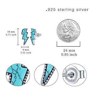 Western Turquoise Lightning Bolt Stud Earrings Sterling Silver Turquoise Boho Vintage Earrings Jewelry for Women