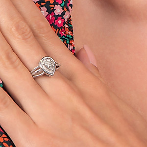 Jewelili Sterling Silver Natural White Round Diamond Accent Teardrop Ring, Size 7