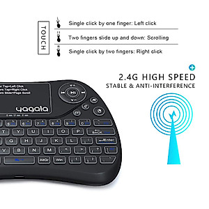 Sidiwen Backlit Mini Wireless Keyboard with Touchpad and Mouse, 2.4GHz Rechargeable, Remote Control with QWERTY Keypad for Android TV Box, iPTV, Xbox, TV, Projector, Raspberry pi, USB Devices, etc