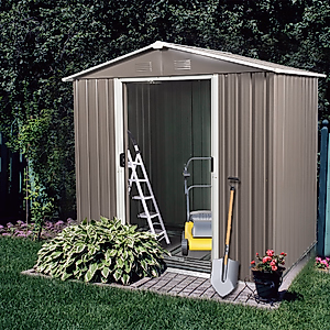 RITSU 6ft x 5ft Outdoor Storage Shed, Outdoor Metal Storage House with Sliding Door for Bike, Tools, Garden Shed Small Tool Outside Storage Cabinet for Backyard, Patio, Lawn, Spire, Grey
