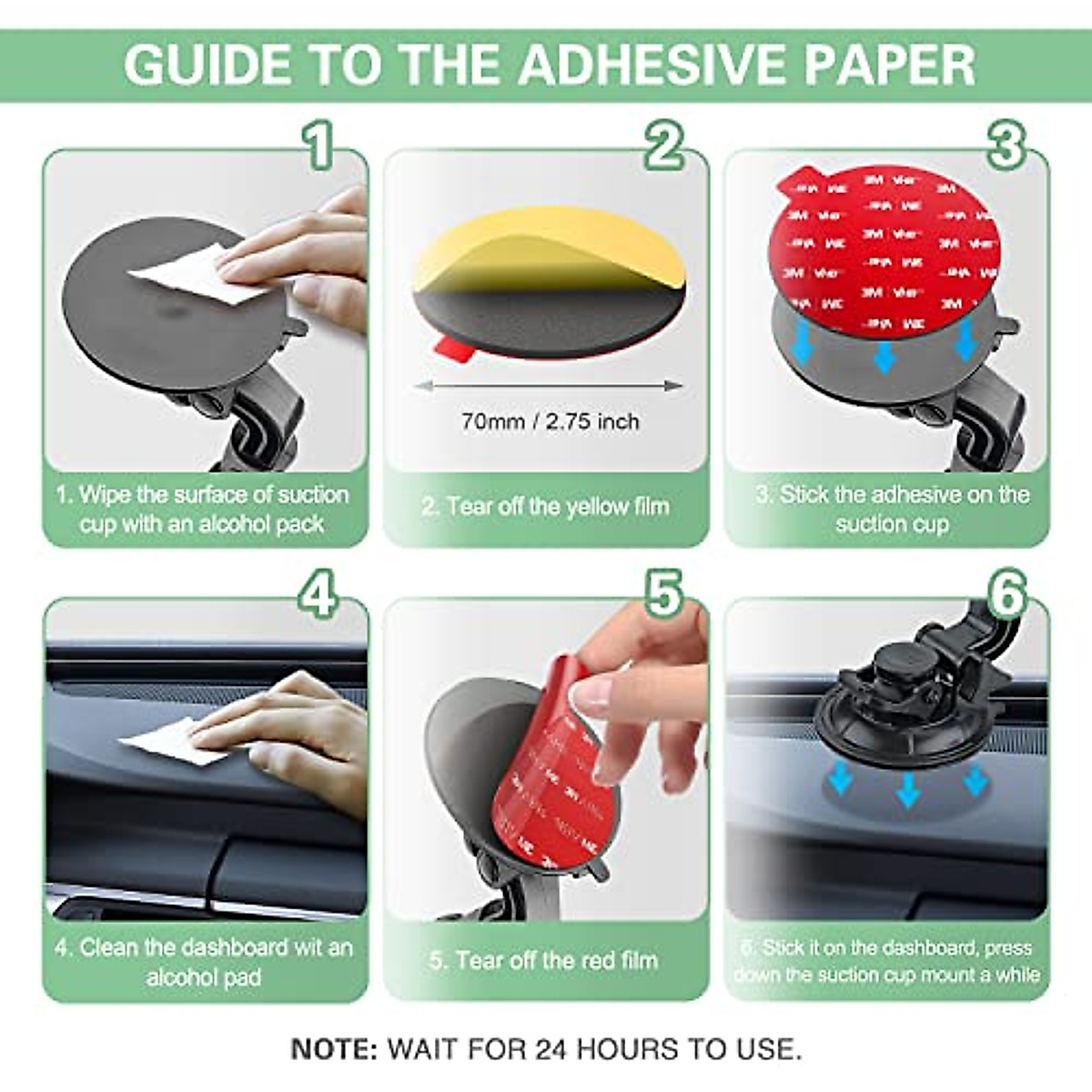 Sticky Adhesive Replacement for Suction Cup Mount, 4 Pack Circle 70mm (2.76") Heat Resistance 3M VHB Double Sided Self Sticker Pads for Universal Dashboard Car Phone Sucker Holder/Dash Cam/Camera/GPS