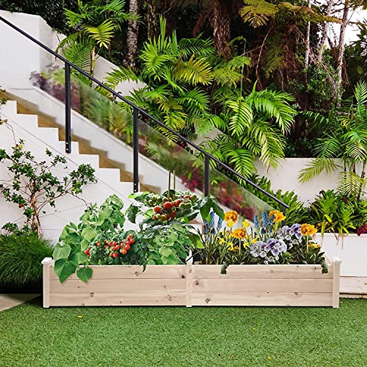 Betterland 8 FT Wooden Raised Garden Bed Outdoor Elevated Flower Planter Box Kit for Vegetables Fruits Herb Grow Yard Gardening, Natural