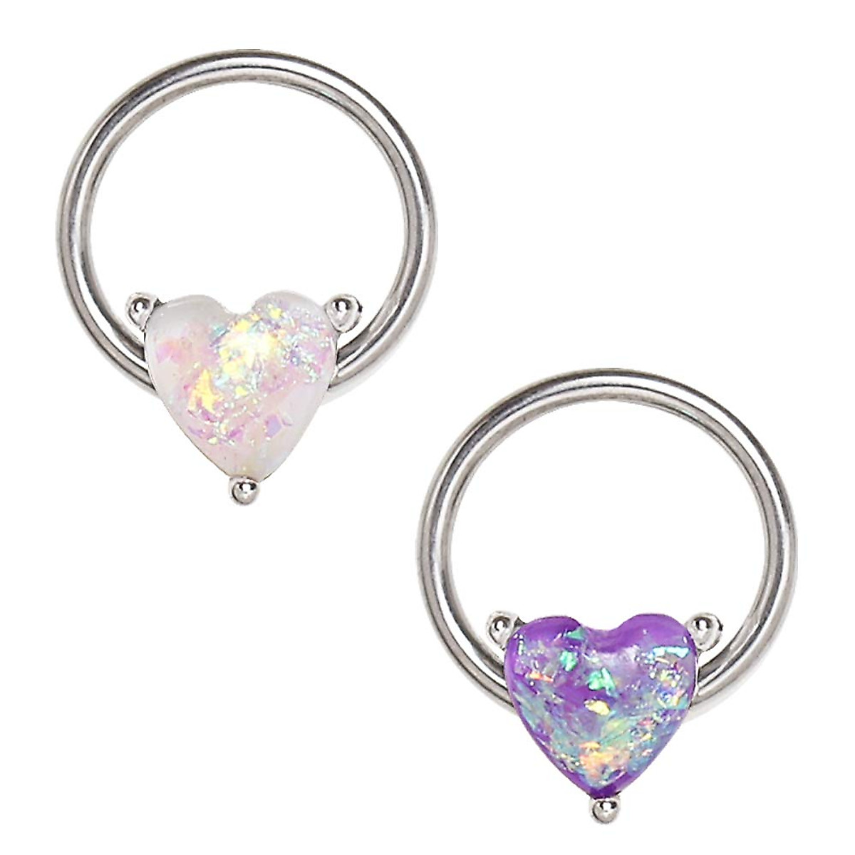 Dynamique 316L Surgical Steel Synthetic Opal Heart Snap-in Captive Bead Ring/Septum Ring (Sold Per Piece)