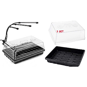 3-Set Strong Plant Growing Trays with Humidity Domes & Seed Starter Kit with Grow Light for Seed Growing Germinating, Starting, Cutting Clone & Plant Propagation Kit