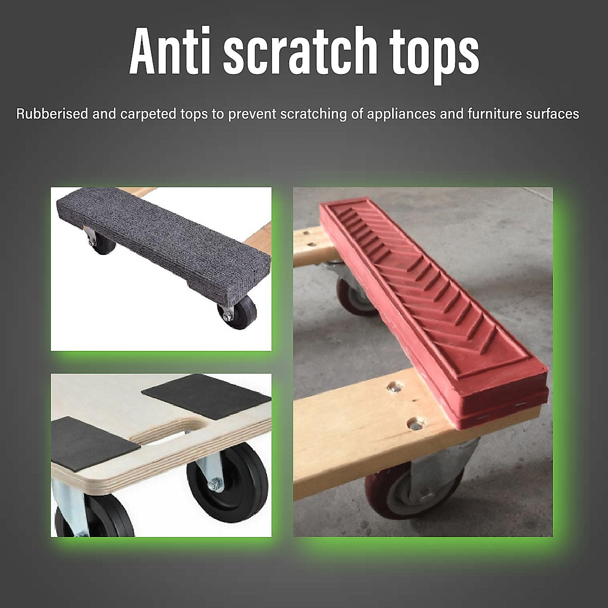 2 Set Furniture Dolly Versatile Rugged Rustproof Carpeted Top Hardwood Moving Dolly for Transporting Appliances Goods