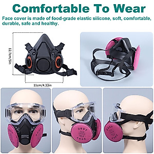 Gas Masks Survival Nuclear and Chemical, Reusable Respirator Mask with Safety Goggles and 4 Pcs 2097 Activated carbon filter cottons for Organic Vapors, Formaldehyde, Painting, Dust ,Chemical, Fume