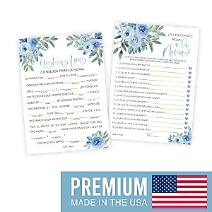 Dusty Blue Spanish Bridal Shower Games 20 Guests - Juegos para Despedida De Soltera En Español, Wedding Shower Games, Hilarious Bridal Shower Games, Popular Bridal Shower Games Spanish Edition