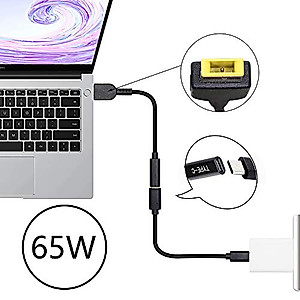 CERRXIAN 15cm 65W PD USB Type C Female Input to Slim Tip Power Charging Cable for Lenovo Thinkpad E440 E450 E550 E560 T430 T440 T440S Lenovo Yoga 13 Yoga 11S(Square s)