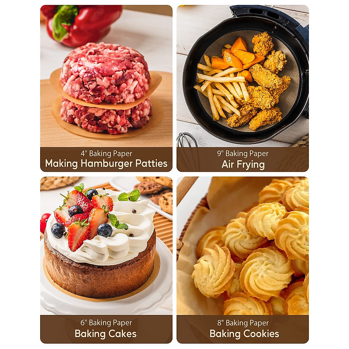 Baklicious 250Pcs 8 Inch Parchment Paper Rounds. Non Stick Round Parchment Paper, Baking Parchment Circles for Cake Baking, Patty Separating, Tortilla Wrapping