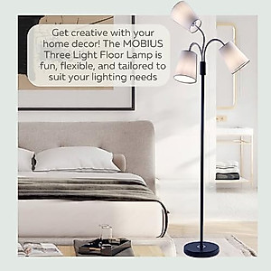 Mobius 3-Light Adjustable Multi-Head Floor Lamp with White Fabric Drum Shades - Ideal for Living Room, Bedroom, or Office - Torchiere Standing Pole Lamp - Versatile Lighting, Energy-Efficient