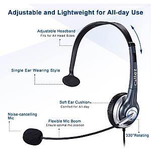 Callez Office Telephone Headset with Noise Cancelling Microphone, RJ9 Headphones Compatible with Polycom Avaya 1416 Aastra 9731 Allworx Gigaset Mitel 5330 Plantronics S10 Landline Deskphones (C300A1)