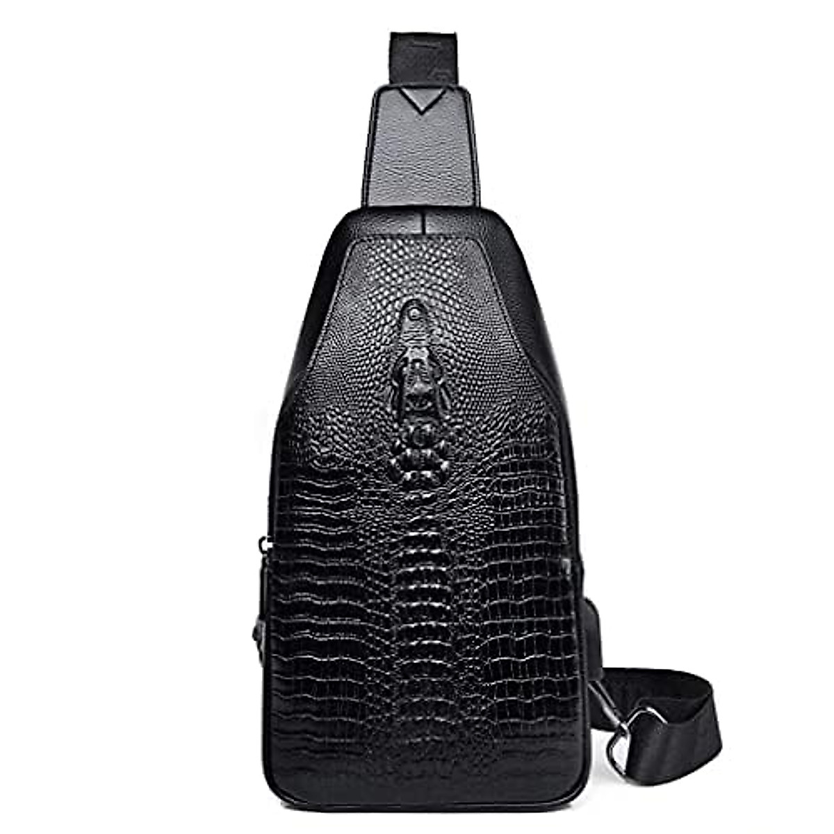 Leather Sling Bag Crossbody Backpack for Men Outdoor Travel Hunting Hiking Shoulder Chest Pack Camping Casual Daypack Black