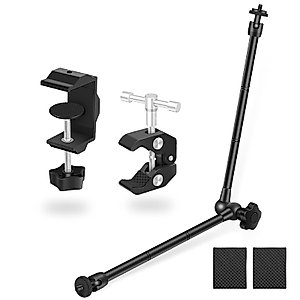 Toolour Magic Arm Camera Mounts Clamps w/ 1/4" and 3/8" Thread, 19.7” Adjustable Friction Power Articulating Arm with 2.6" Super Clamp for LCD Monitor/LED Light/Camera Video Rig/Smartphone