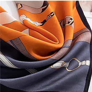 ANDANTINO 100% Real Mulberry Silk Scarf -21'' x 21''- Lightweight Neckerchief –Women Men Small Square Digital Printed Scarves (Belts-Orange-Grayish Blue)