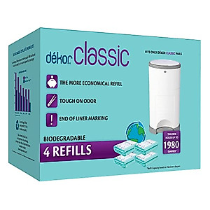 Diaper Dekor Classic Diaper Pail Liner Refills Biodegradable, 4 Pack