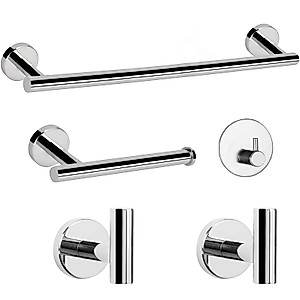 NearMoon 5 Pcs Bathroom Hardware Set SUS 304 Thicken Stainless Steel-Towel Bar Set Include 16" Towel Rod+Toilet Paper Holder+3 Multifunctional Hooks Bathroom Accessories (Chrome Finish)