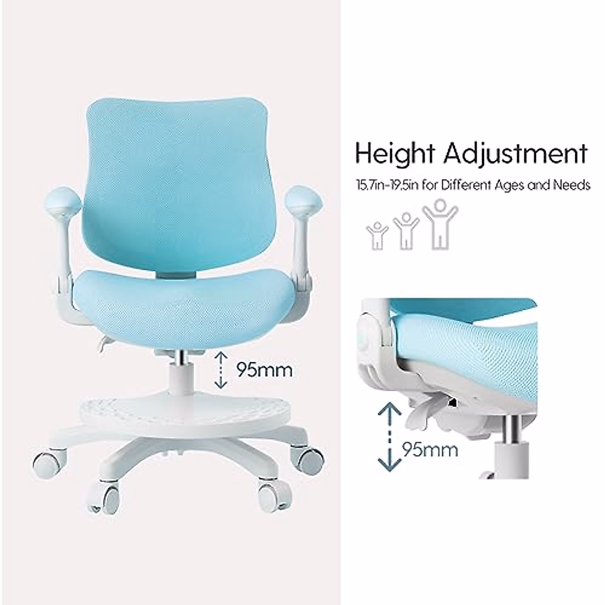 TIANFUSTAR Kids Desk Chair，Children Study Computer Chair with Adjustable Height,Swivel Mesh Task Student Chair for Teens Boys Girls Youth in Home Bedroom School