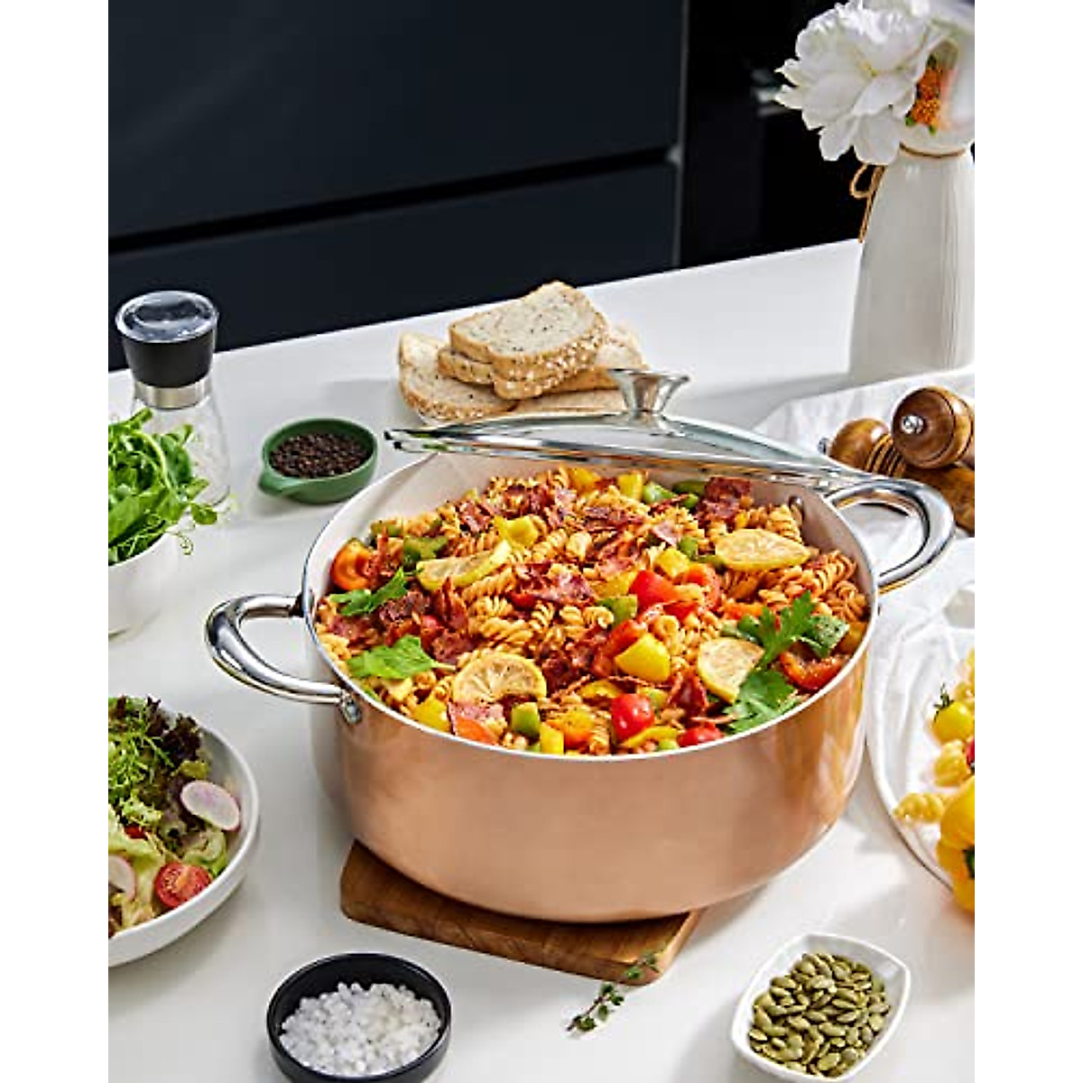 BEZIA 8 Quart Pot with Lid, Nonstick Cooking Pot with Lid, Induction Pasta Pot, Soup Pot, Large Stockpot, Stew Pot, Simmering Pot, Compatible for All Stoves, Golden