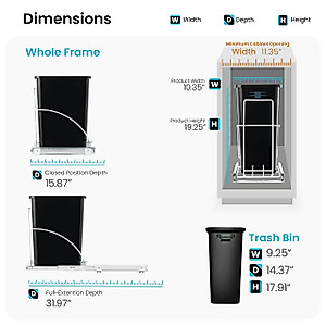 Home Zone Living 7.6 Gallon Pull Out Trash Can, Under Cabinet Design, 29 Liter Capacity