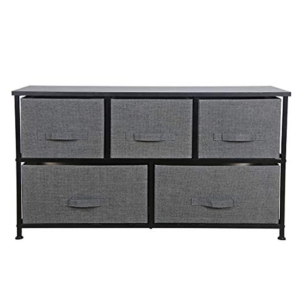 Epetlover Fabric Dresser 5-Drawer Storage Organizer Unit, Apartment Cloth Dresser with Deep Basket Sturdy Steel Frame & Wooden Top, Room Organization (Grey)