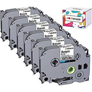 Hehua Compatible 9mm 0.35 Laminated White Tape Replace for Brother P-Touch TZe-221 TZe221 TZ221 TZ-221 TZe Label Tape for PTD210 PTD200 PTH110 PTD400 PTD600 PT1290 Printer ( Black on White, 6-Pack )