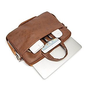 Kinmac 360° Protective Waterproof PU Leather Laptop Shoulder Messenger Sleeve Briefcase case Bag (13 inch-14 inch, Coffee PU)