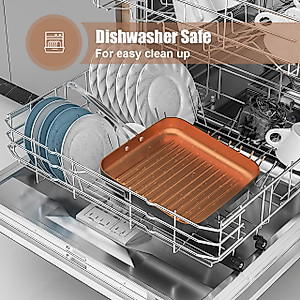 10 Inch Griddle Pan,Non Stick Grill Pan for Electric Stove Top Oven Suitable Copper Skillet Deep Square Fry Pan with Stainless steel Handle