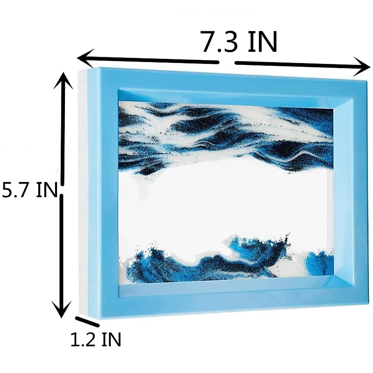 FUNJIA Moving Sand Art Picture, 3D Deep Sea Sandscape in Motion Display, Flowing Sand Art Decor for Sensory Calming Fidget, Desktop Home Office Work Decor (Blue)