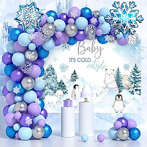Mocsicka Baby It's Cold Outside Baby Shower Backdrop Arctic Animals Winter Woodland Baby Shower Party Decorations Snowflake Cute Polar Bear Penguin Photography Background (7x5ft)