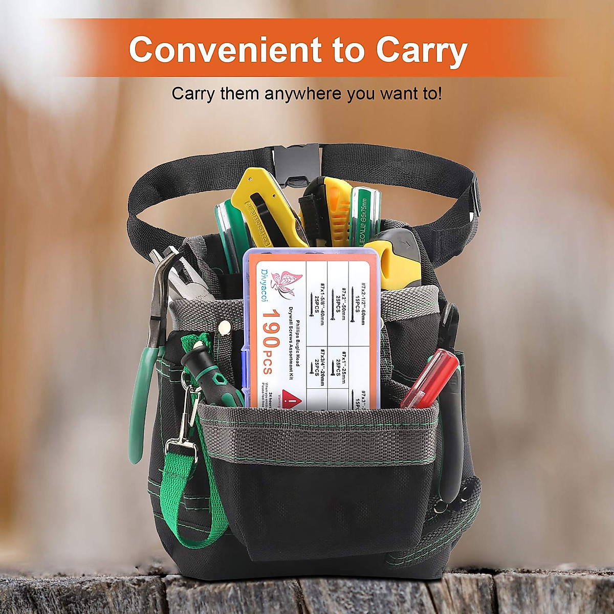 190PCS Premium Drywall Screws, Quality Black Steel #7 Sharp Point Self Tapping Screws with Phillips Drive, 8 Different Sizes Screws Assortment Set, Ideal Screw for Drywall Sheetrock, Wood and More