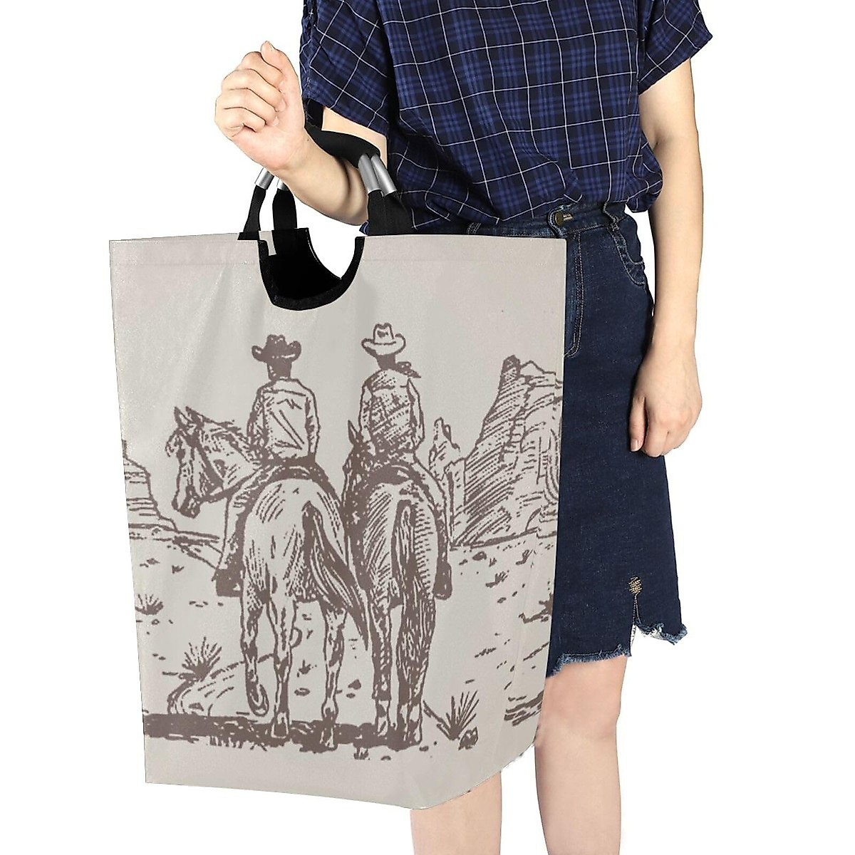 XUWU 50L Laundry Basket Foldable Laundry Hamper with Padded Handles Waterproof Durable Clothes Hamper Storage Basket for Toys Clothes Organizer (Cowboy), LB257