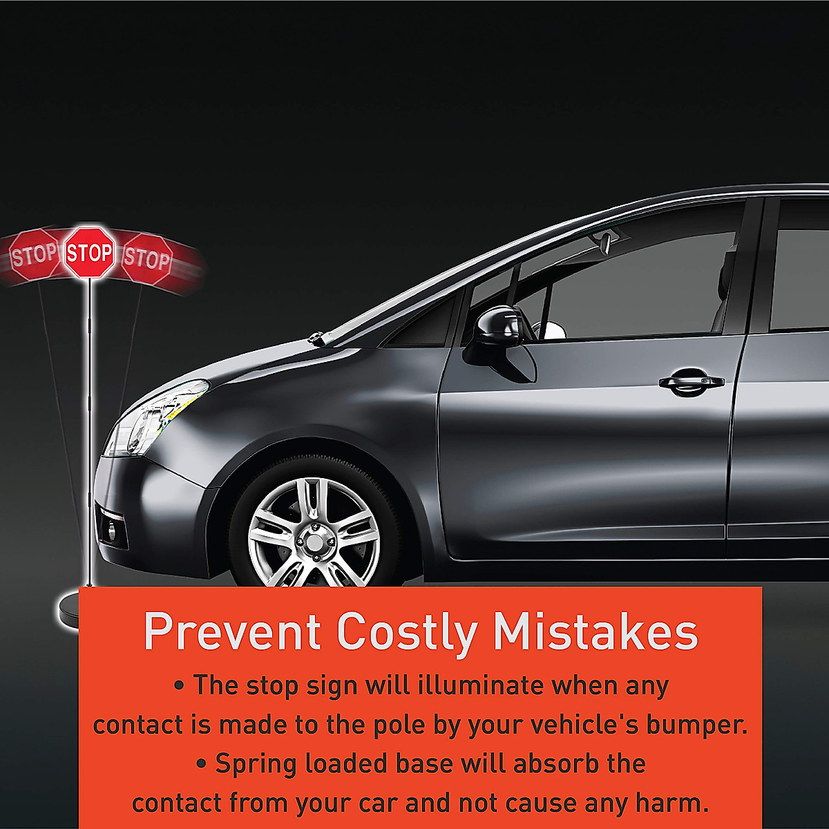 SECURITYMAN LED Stop Sign for Garage Parking Assist [Upgraded Base] - Large 7" Sign, Bright Red LEDs, Adjustable Height - Garage Car Stop Indicator That Lights Up